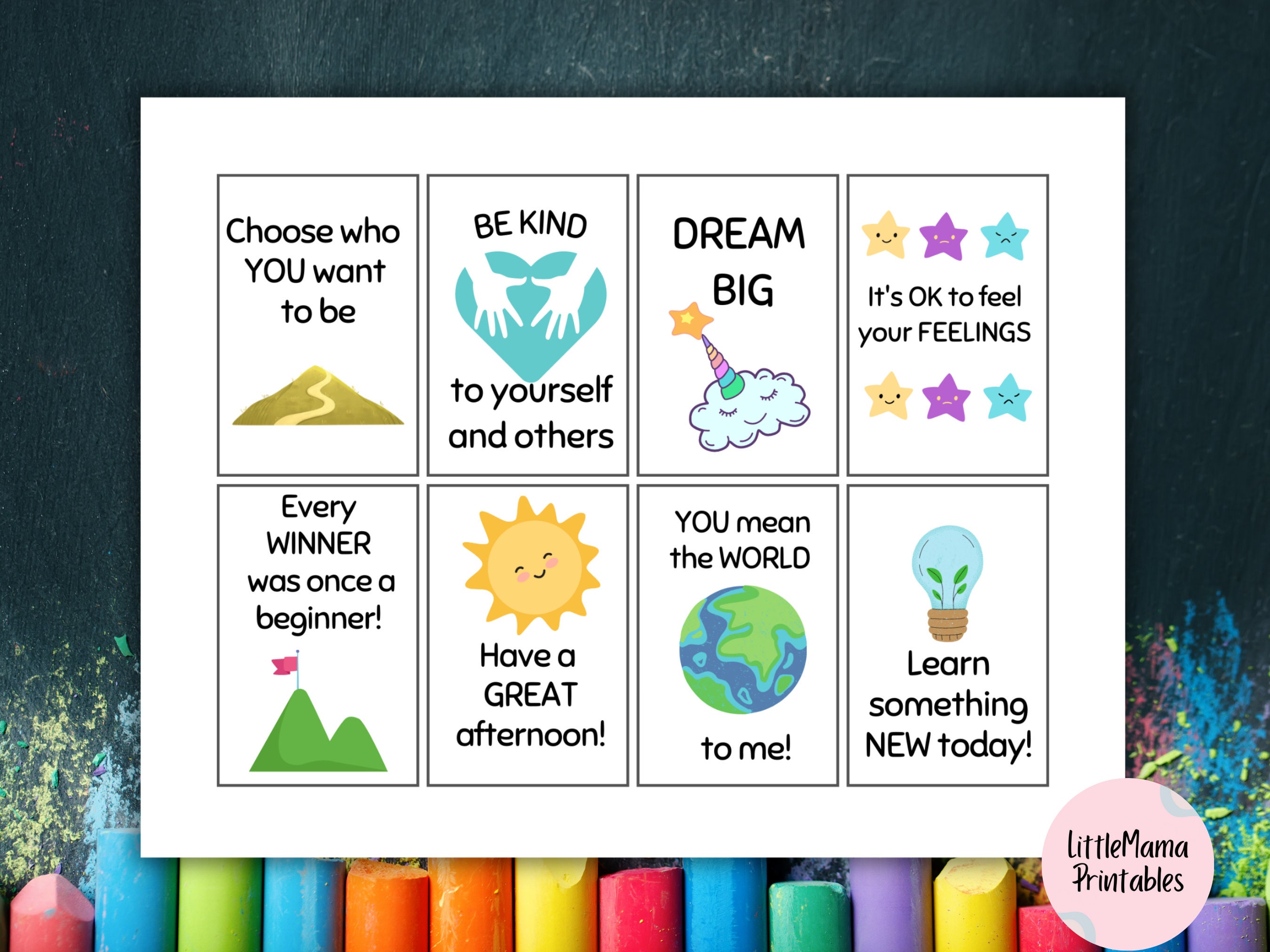 Printable Lunchbox Notes, Positive Affirmations, Encouraging Cards for ...