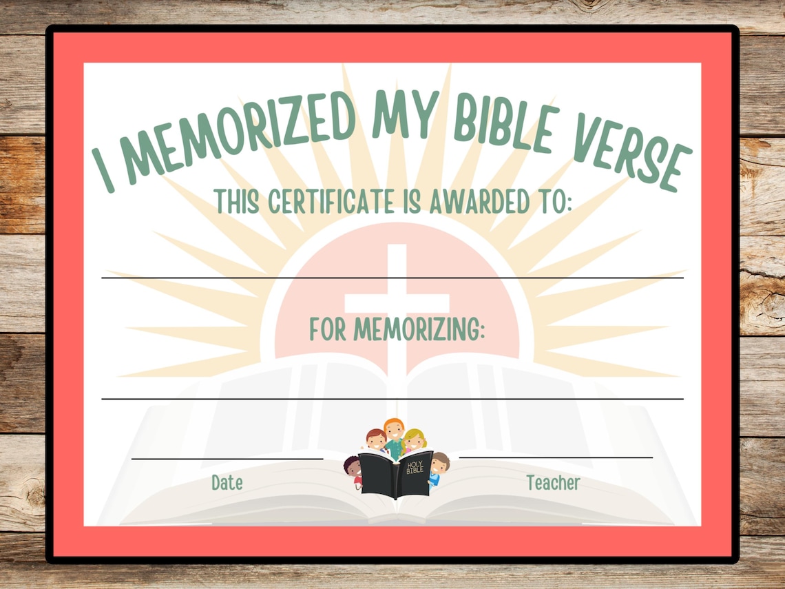 Printable Bible Verse Memorization Certificate: Sunday School Award ...