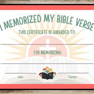 Printable Bible Verse Memorization Certificate: Sunday School Award ...