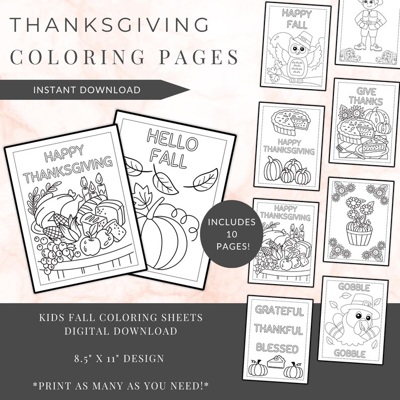 Thanksgiving Coloring Pages: Fall Activity Sheets for Kids (instant ...