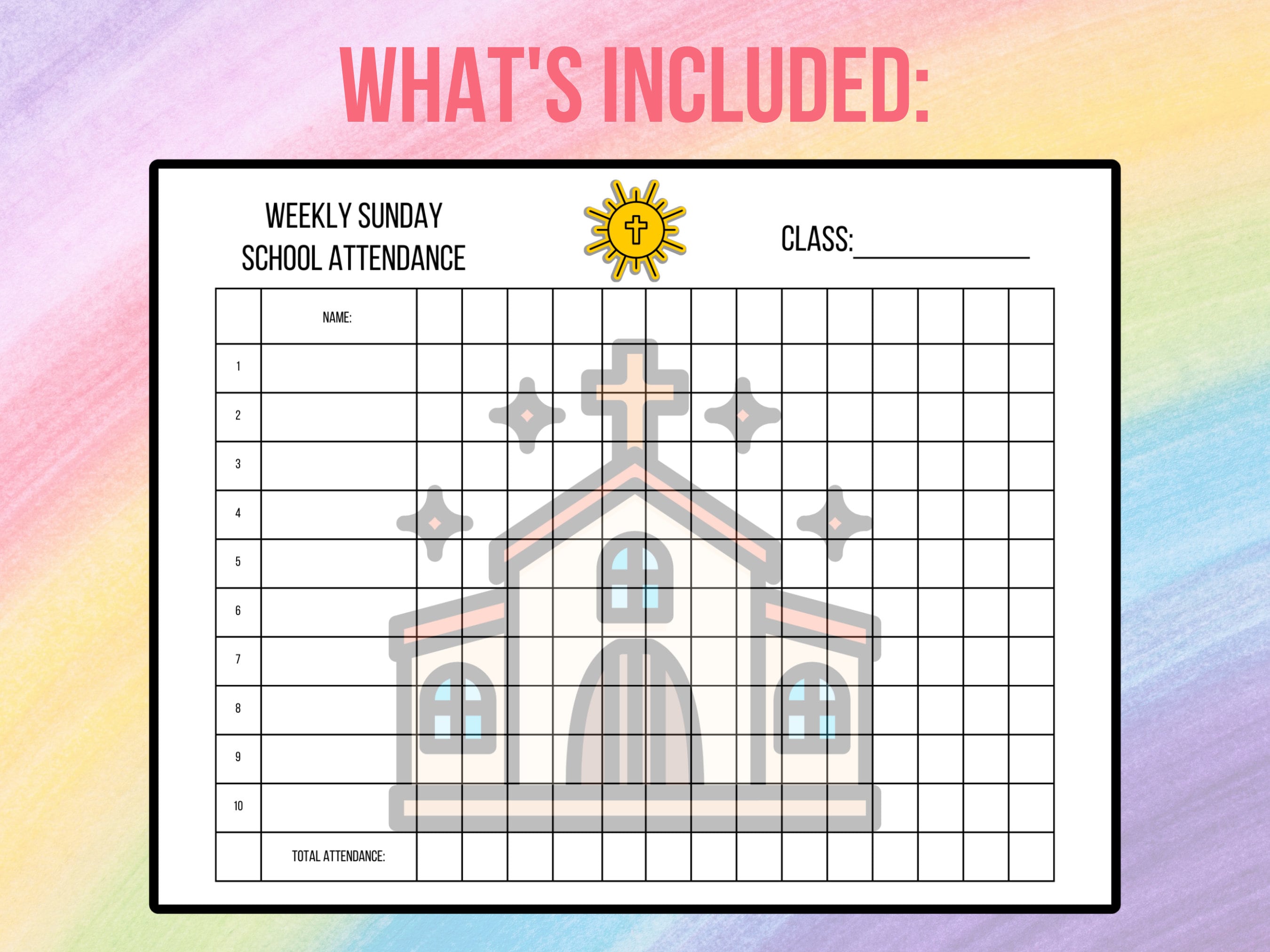Printable Sunday School Attendance Sheets: Weekly Kids Church Chart ...