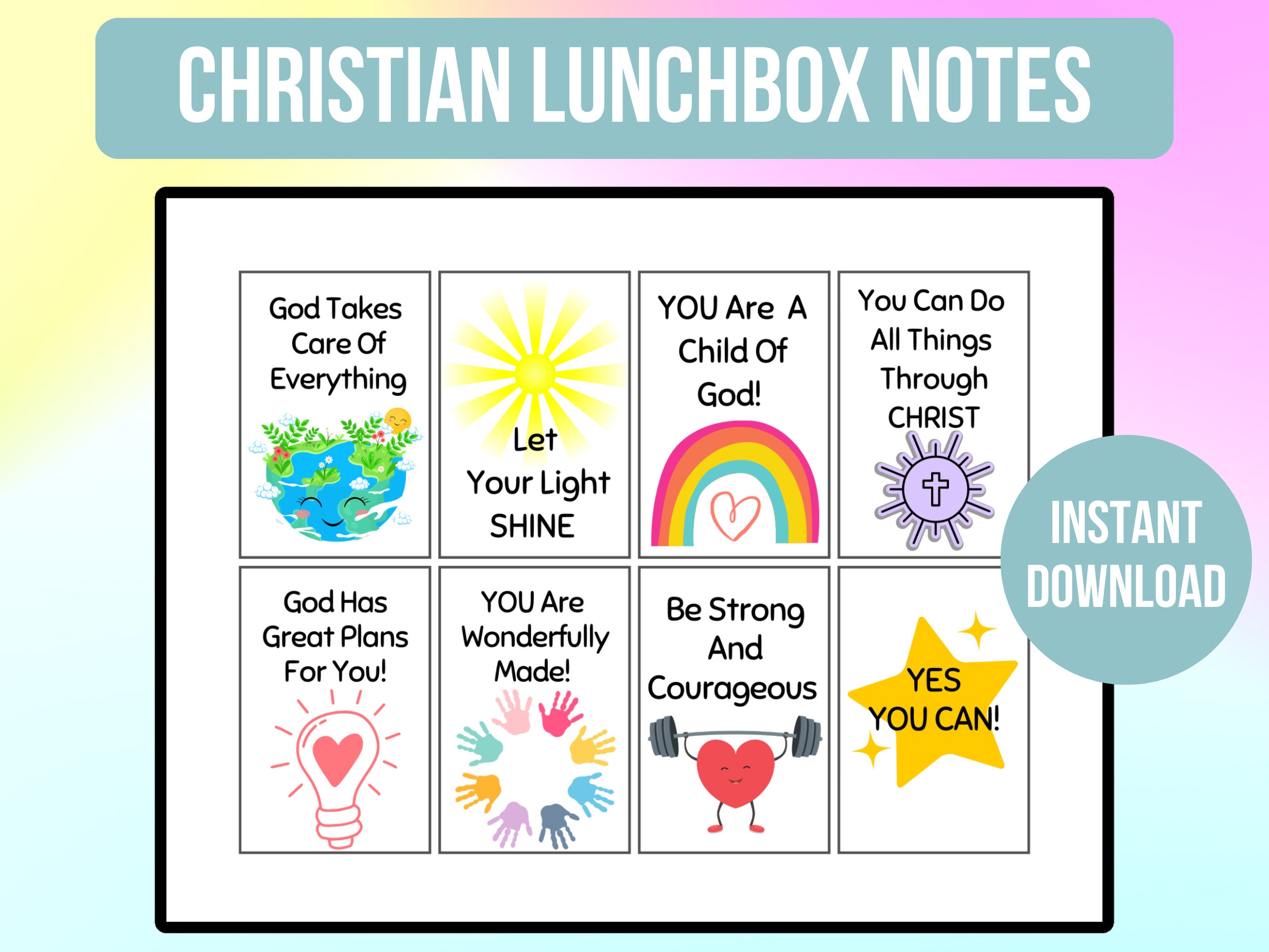 PRINTABLE Christian Lunchbox Notes, Positive Affirmations for Kids ...