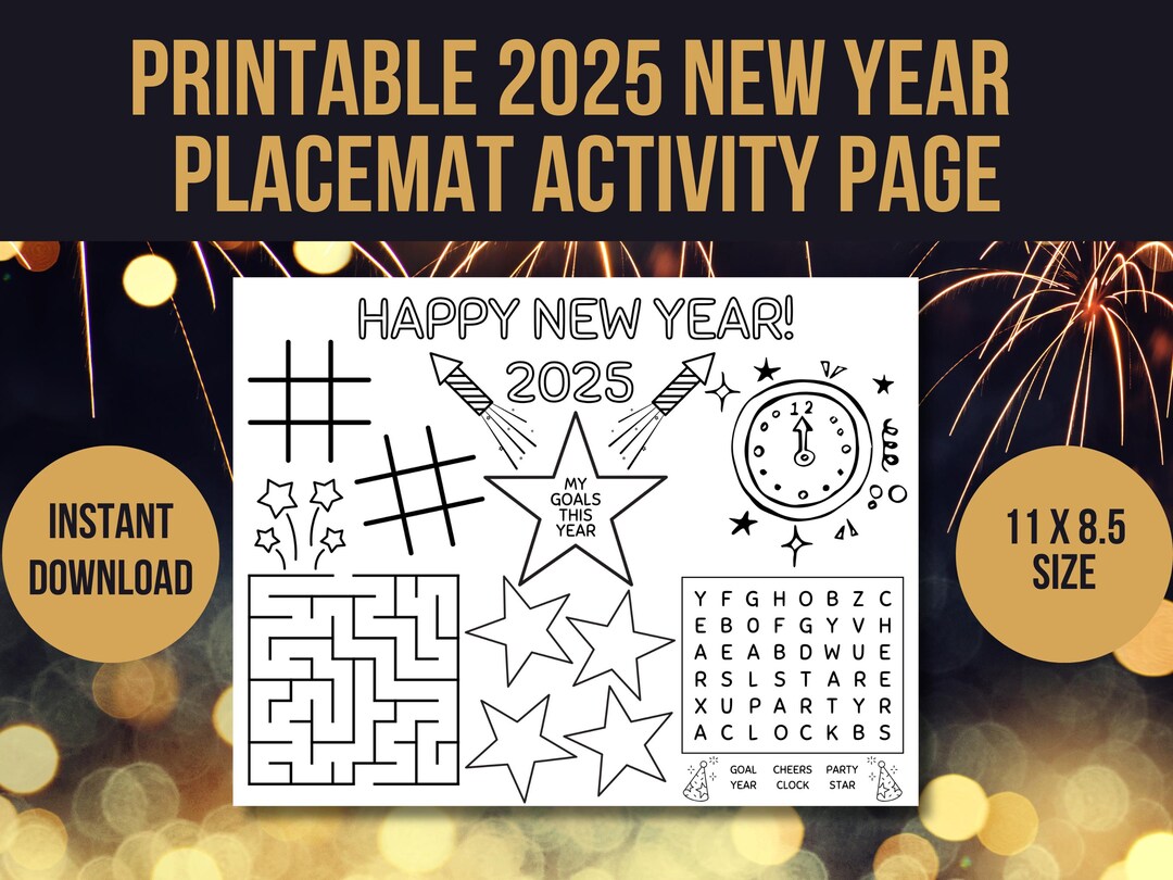 New Year Dinner Party Placemat, 2025 Word Search, Happy New Year, New ...