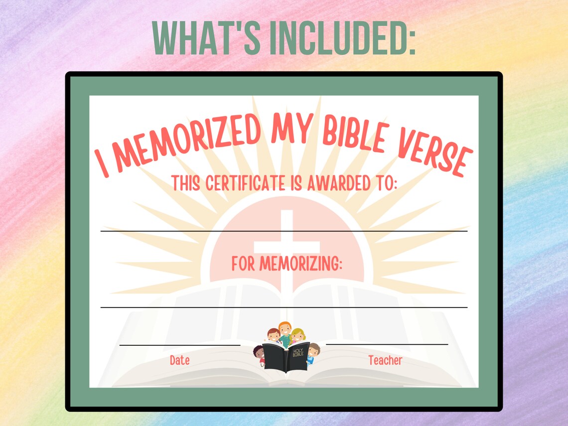 PRINTABLE Bible Verse Memorization Certificate, Sunday School Award ...