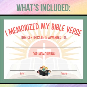 PRINTABLE Bible Verse Memorization Certificate, Sunday School Award ...