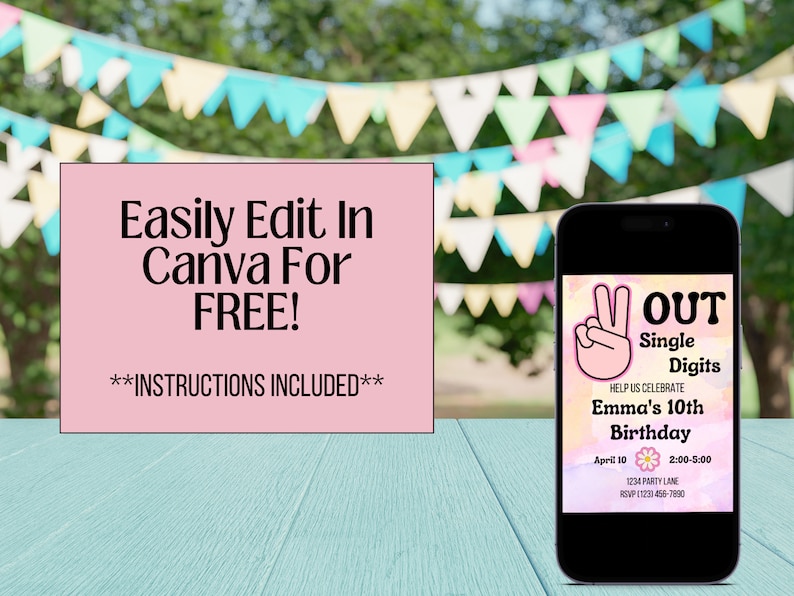 Peace Out Single Digits Party Invitation, Digital Birthday Evite ...