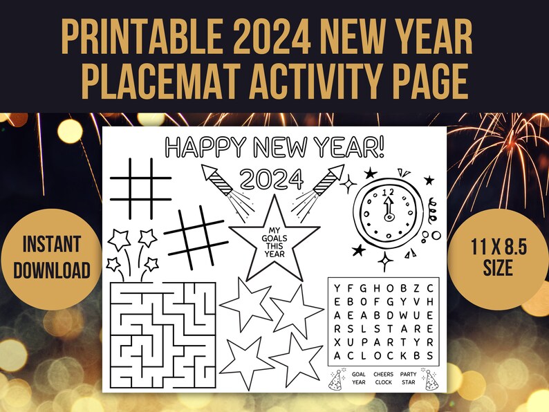 New Year Dinner Party Placemat, 2024 Word Search, Happy New Year, New ...