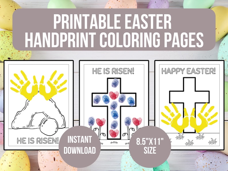 Printable Kids Easter Handprint Art, He is Risen Craft Template, Sunday ...