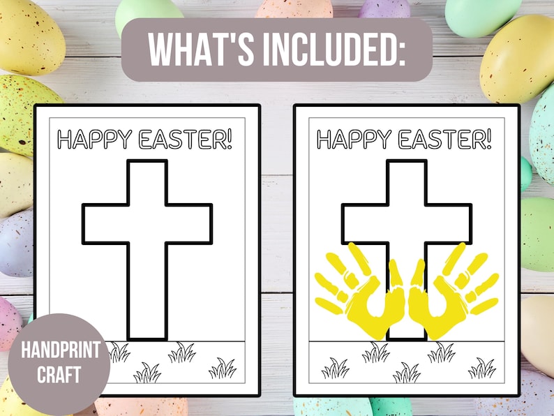 Printable Kids Easter Handprint Art, He is Risen Craft Template, Sunday ...