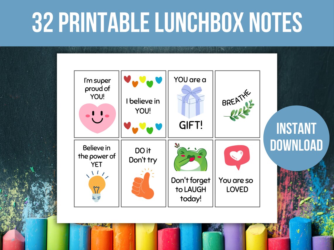 Printable Lunchbox Notes, Positive Affirmations, Encouraging Cards for ...