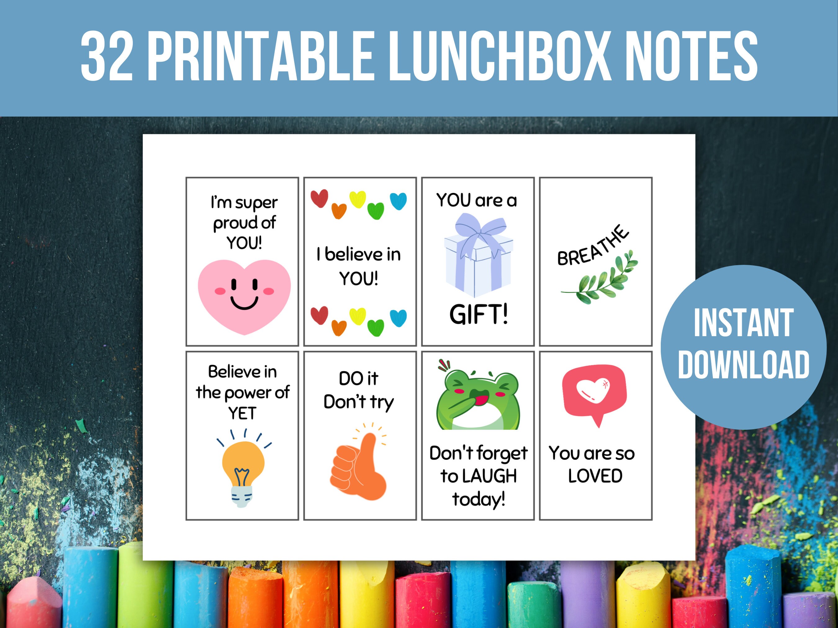 Printable Lunchbox Notes, Positive Affirmations, Encouraging Cards for ...