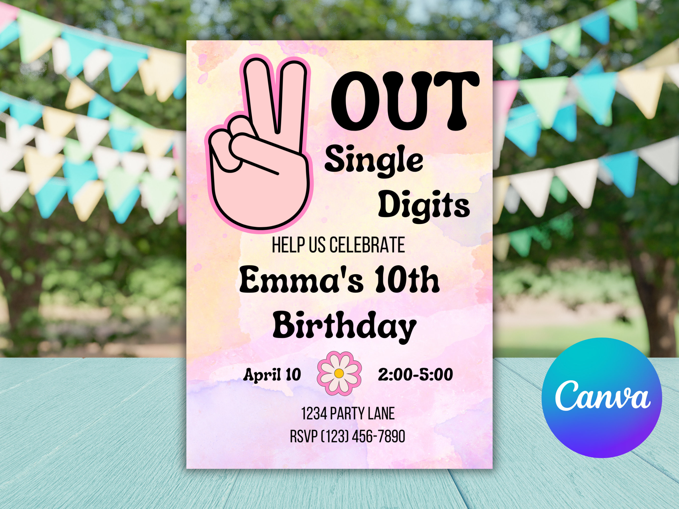 Peace Out Single Digits Party Invitation, Digital Birthday Evite ...