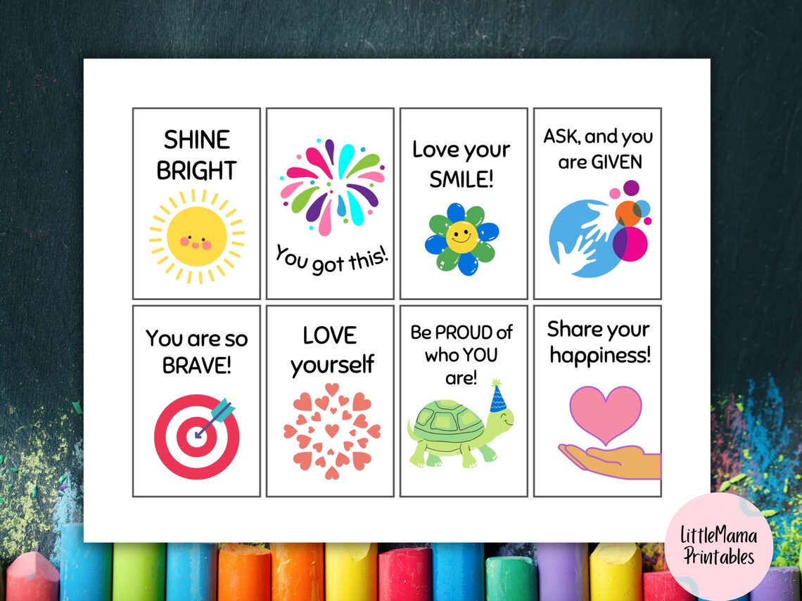 Printable Lunchbox Notes, Positive Affirmations, Encouraging Cards for ...