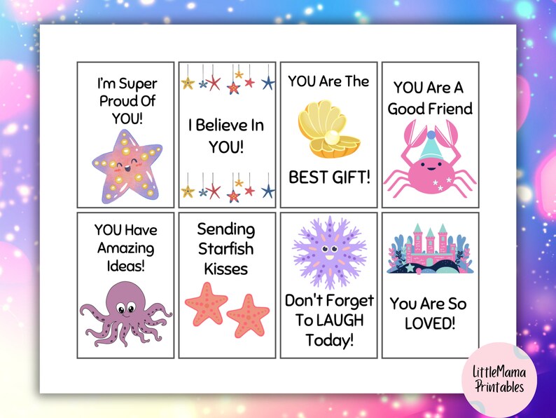 PRINTABLE Mermaid Lunchbox Notes, Positive Affirmation Cards for School ...