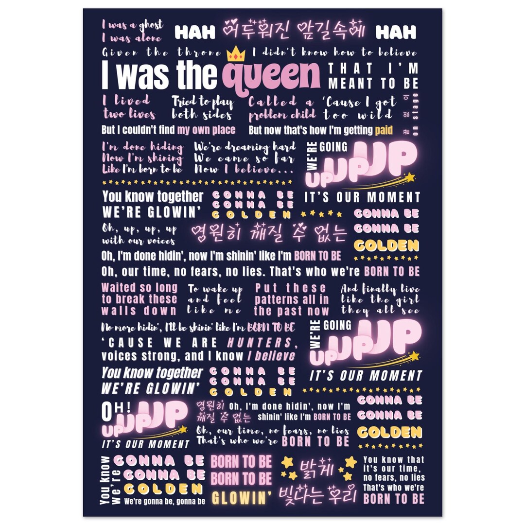 K-pop Demon Hunters Wall Art – A3 "golden" by Huntrix Lyrics Typography ...