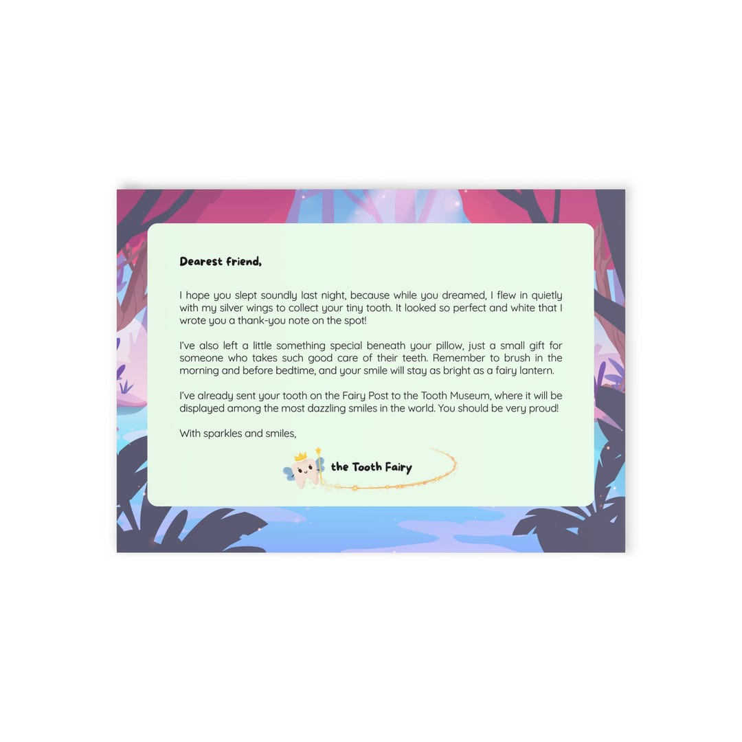 Tooth Fairy Letter | Magical Bedtime Postcard With Envelope - Etsy
