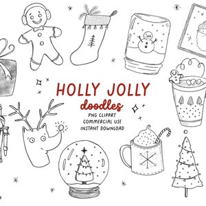 Holly Jolly Christmas Holiday Doodle Clip Art - 36 PNG Graphic Designs ...