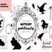 Witchy Portrait Clip Art, Gothic Frames Witch Doodle Black & White ...