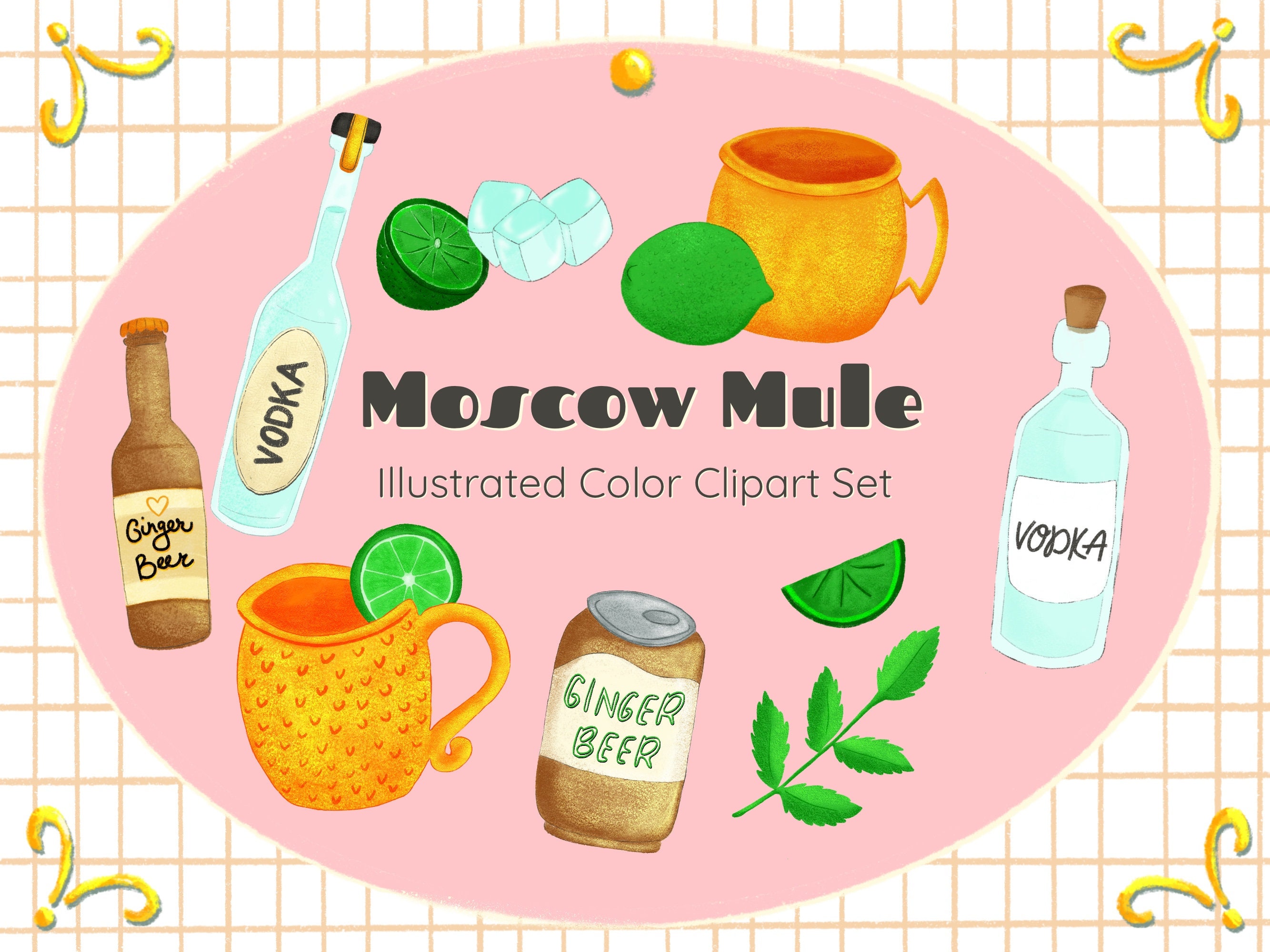 Moscow Mule Cocktail Clip Art, Drink Digital Graphic Stickers, 2 Sets ...