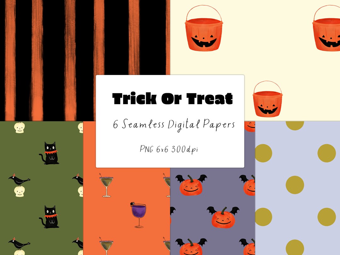 Cute Halloween Digital Paper, Trick or Treat Seamless Patterns, Hand ...