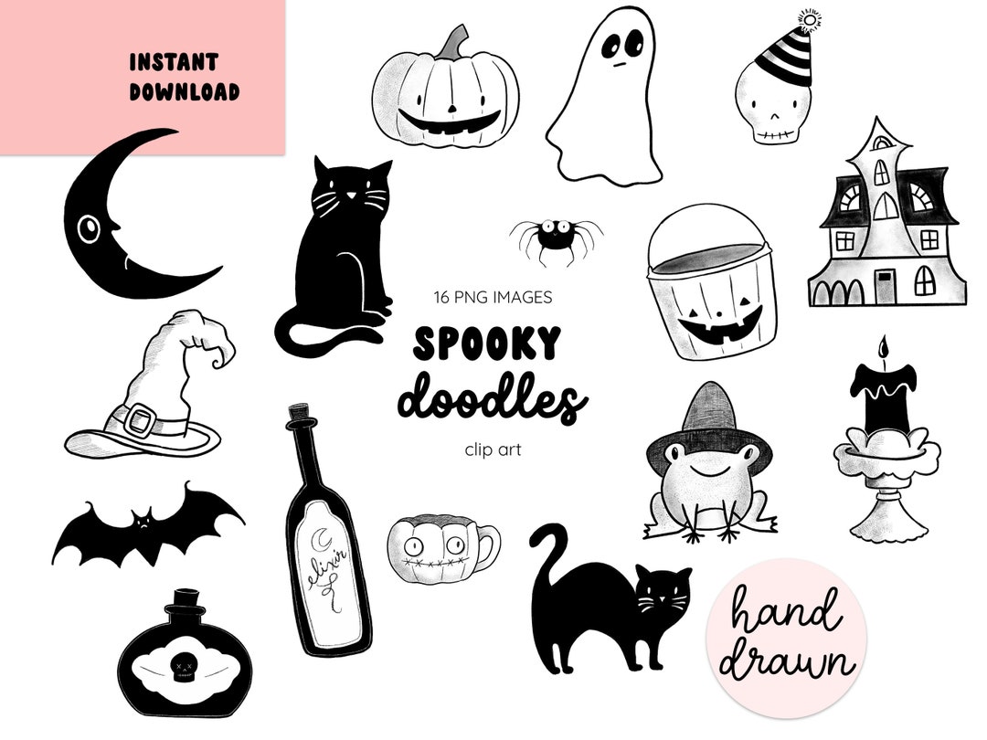 Spooky Season Halloween Doodle Clip Art, Halloween PNG Digital Graphic ...