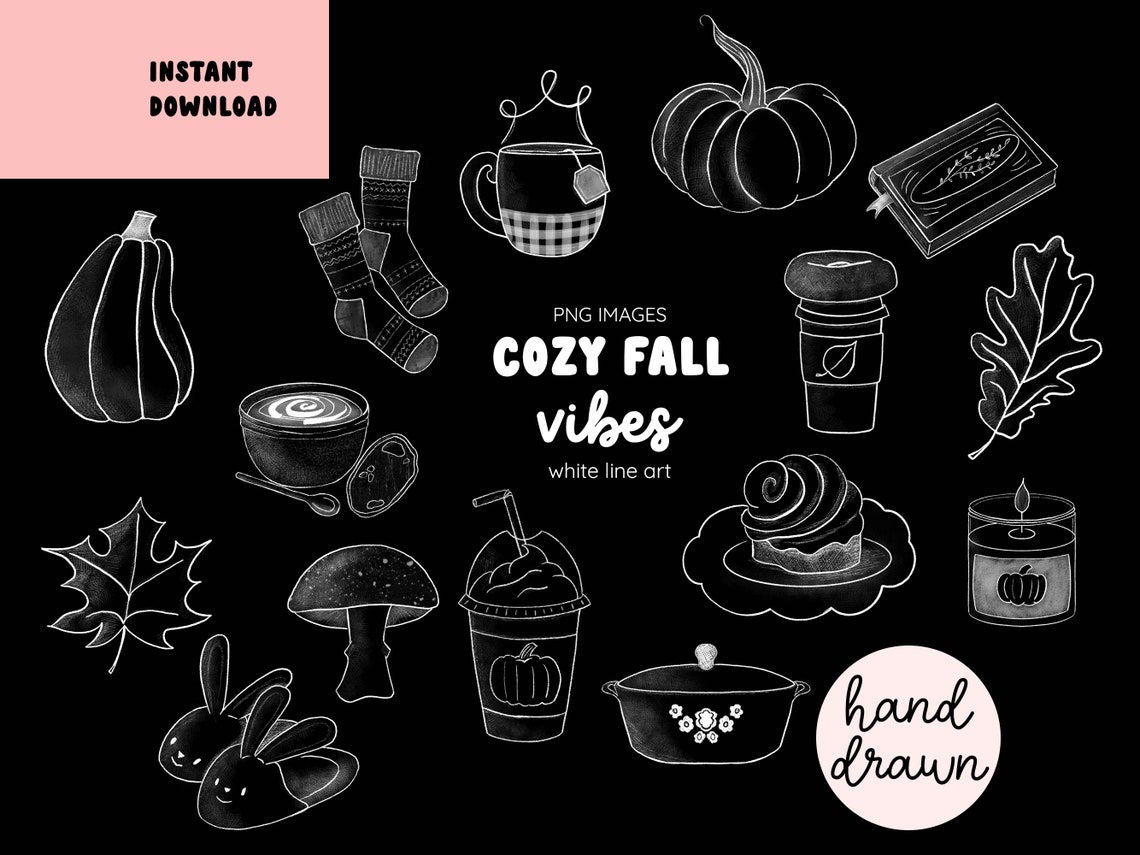 Cozy Fall Doodle Clip Art, Autumn PNG Digital Graphic, Pencil Sketch ...