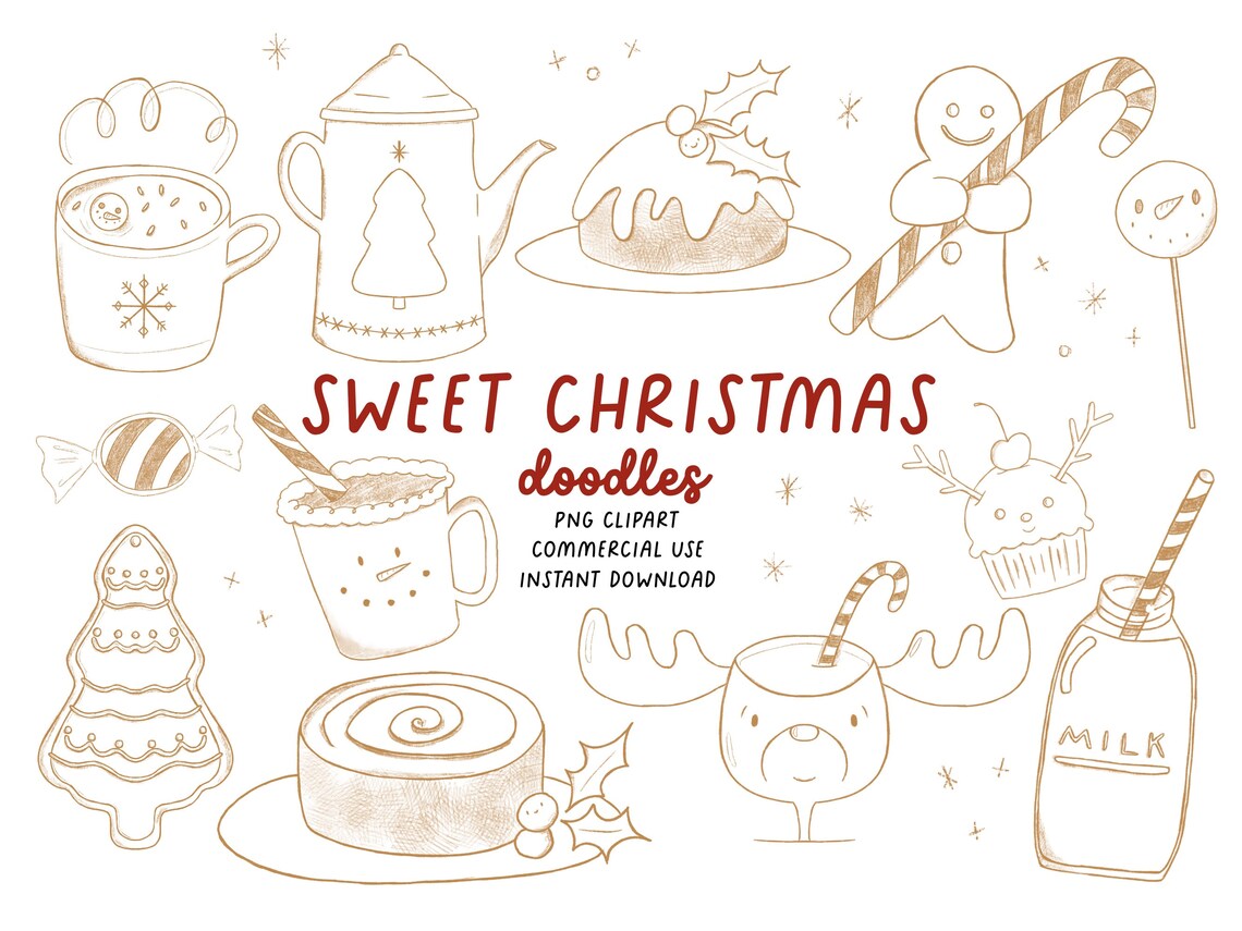 Sweet Christmas Doodle Clip Art Xmas Treats - 36 PNG Graphic Designs ...
