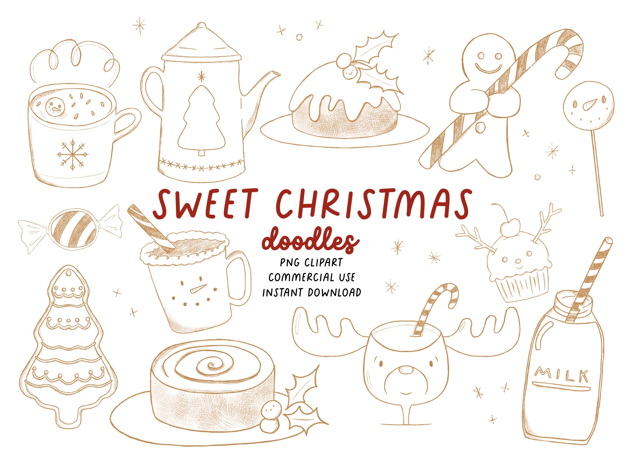 Sweet Christmas Doodle Clip Art Xmas Treats - 36 PNG Graphic Designs ...