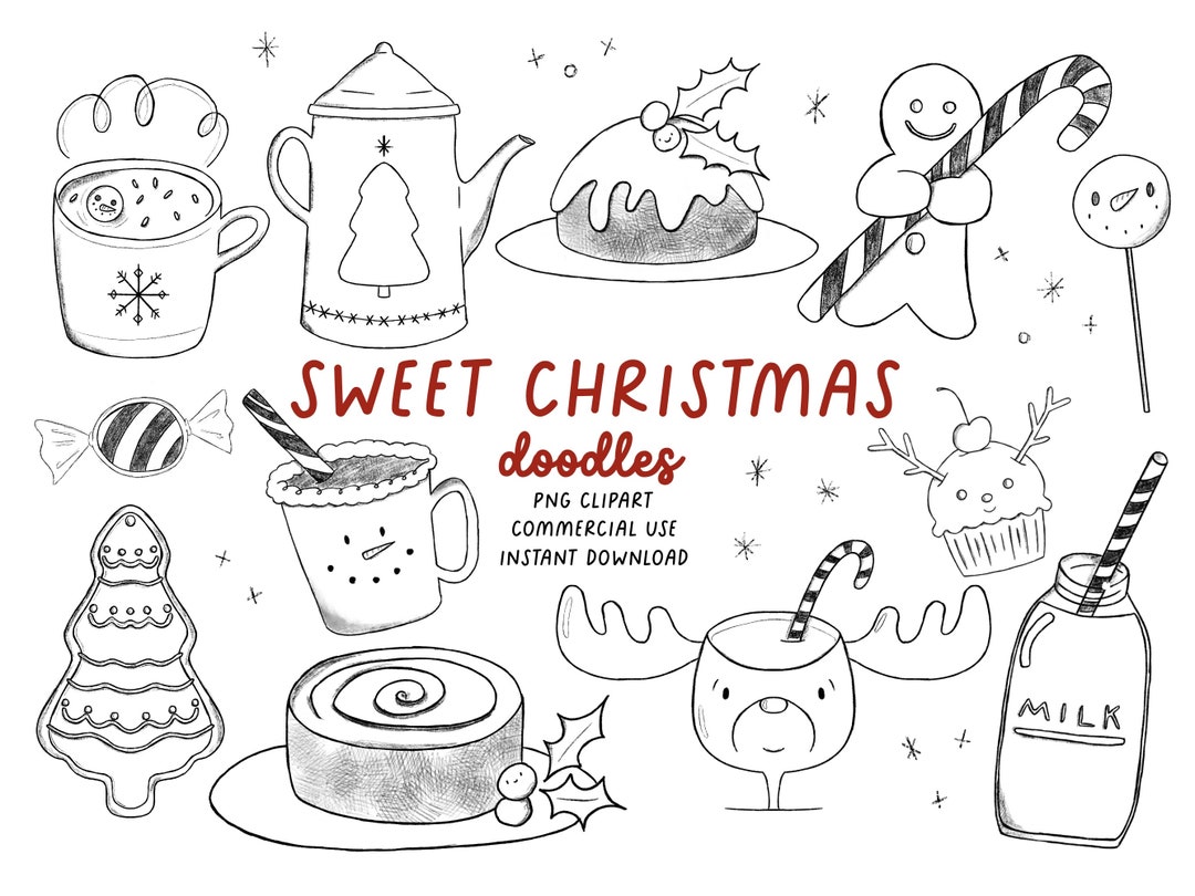 Sweet Christmas Doodle Clip Art Xmas Treats - 36 PNG Graphic Designs ...