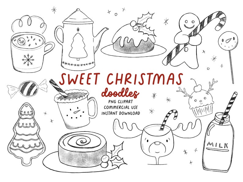 Sweet Christmas Doodle Clip Art Xmas Treats - 36 PNG Graphic Designs ...