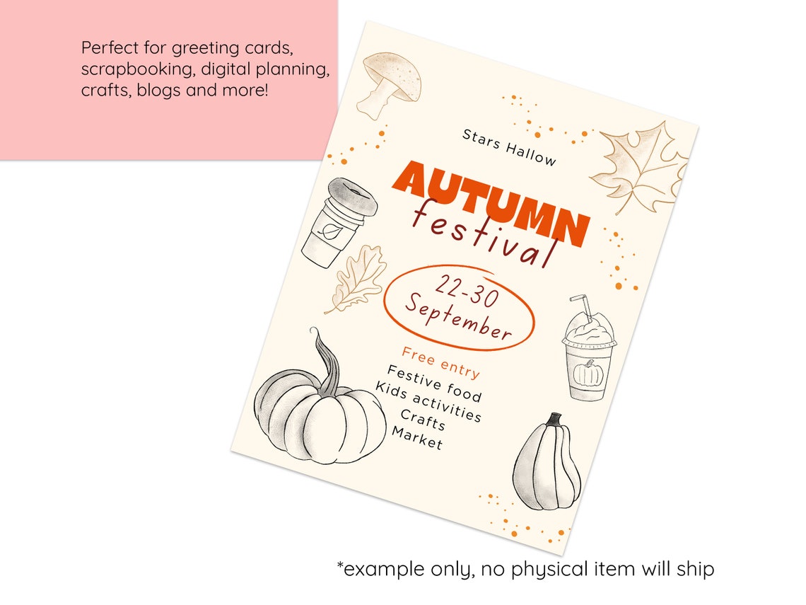 Cozy Fall Doodle Clip Art, Autumn PNG Digital Graphic, Pencil Sketch ...