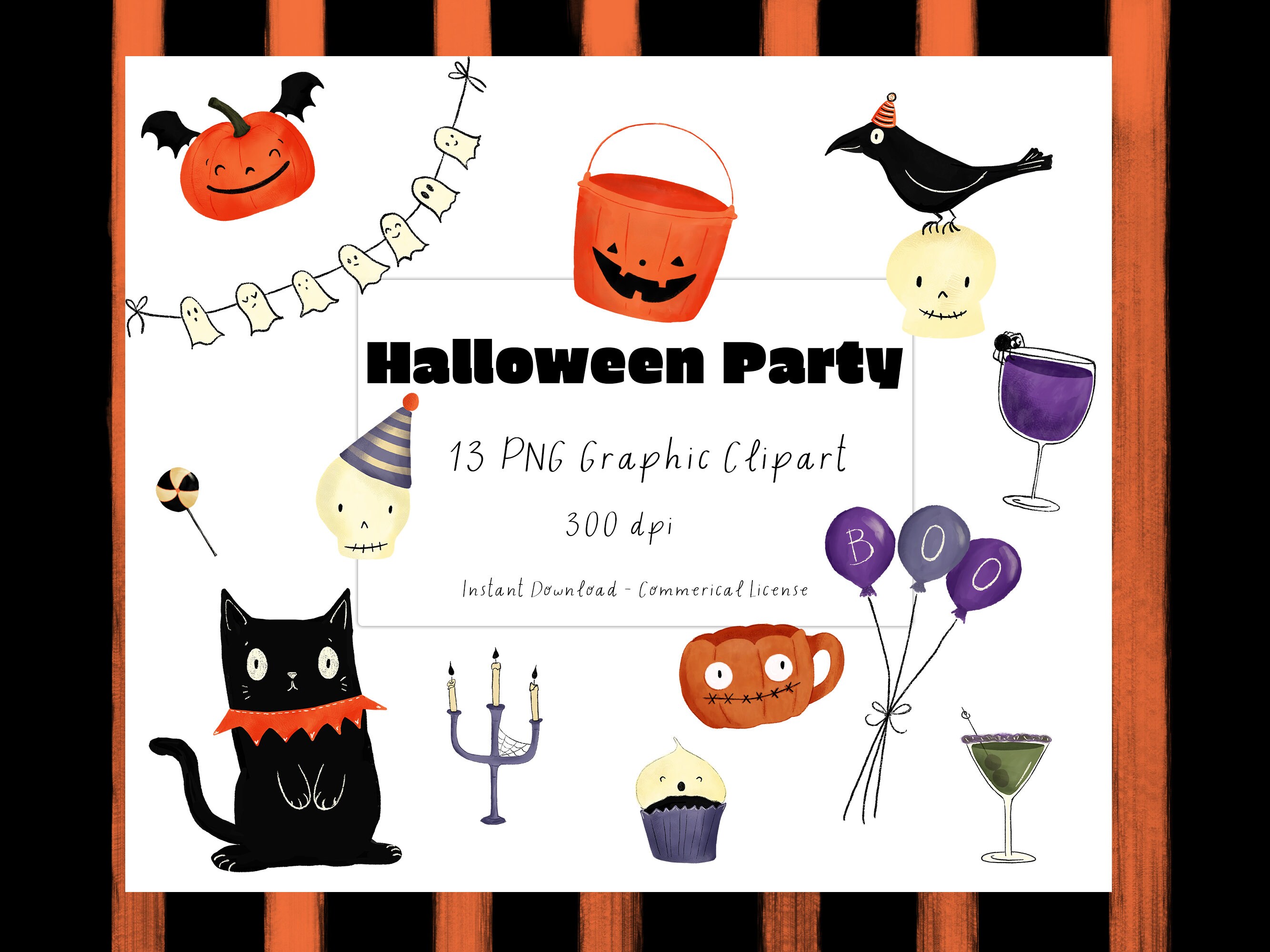 Cute Halloween Party Clipart Watercolor, Hand Drawn Spooky Season PNG ...