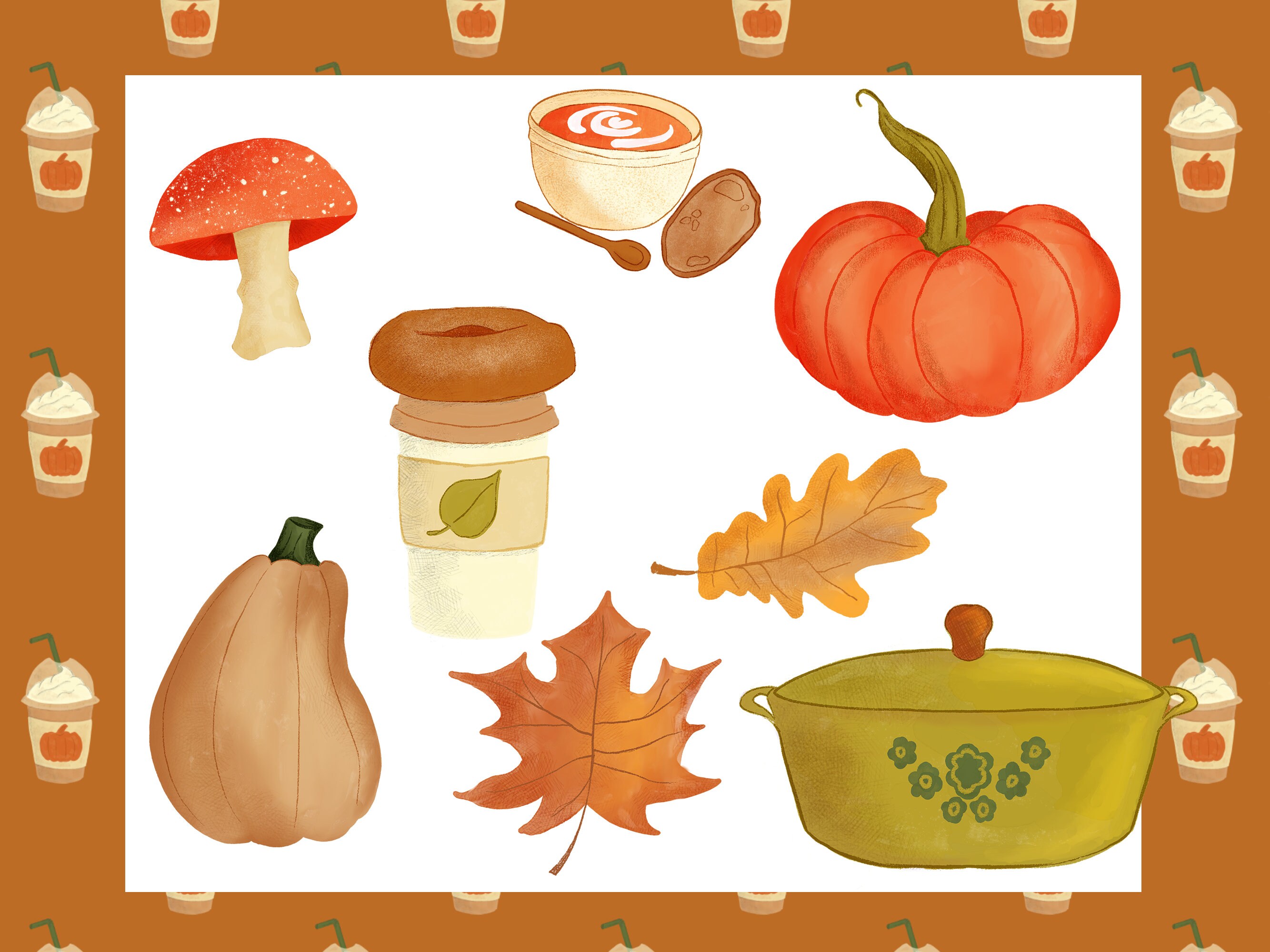 Cozy Fall Clipart Digital Paper Watercolor Bundle, Hand Drawn Autumn ...