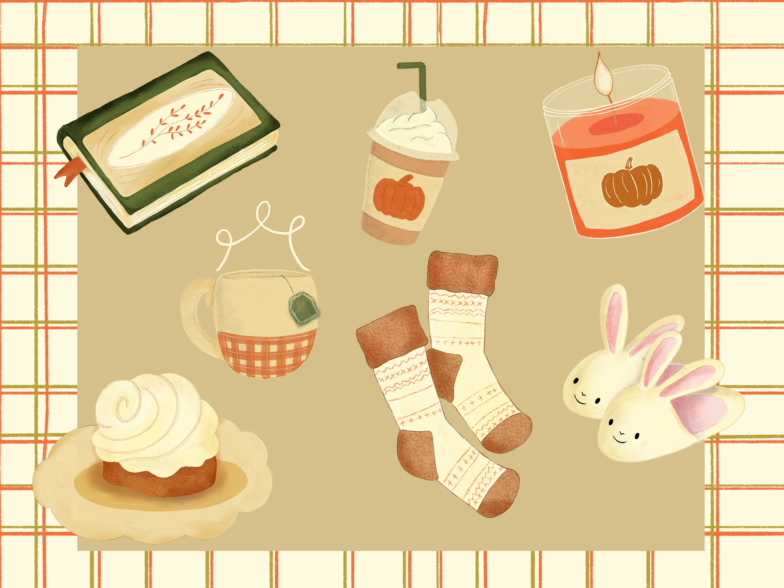 Cozy Fall Clipart Digital Paper Watercolor Bundle, Hand Drawn Autumn ...