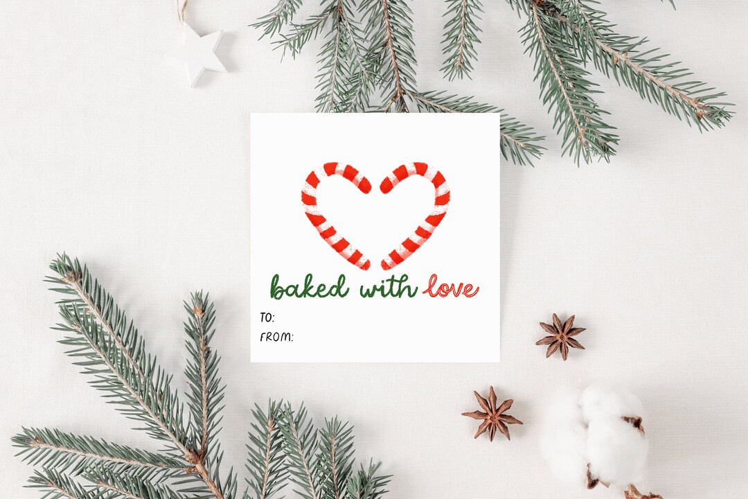 Baked With Love Printable Tag, Digital Gift Label, Christmas Holiday ...