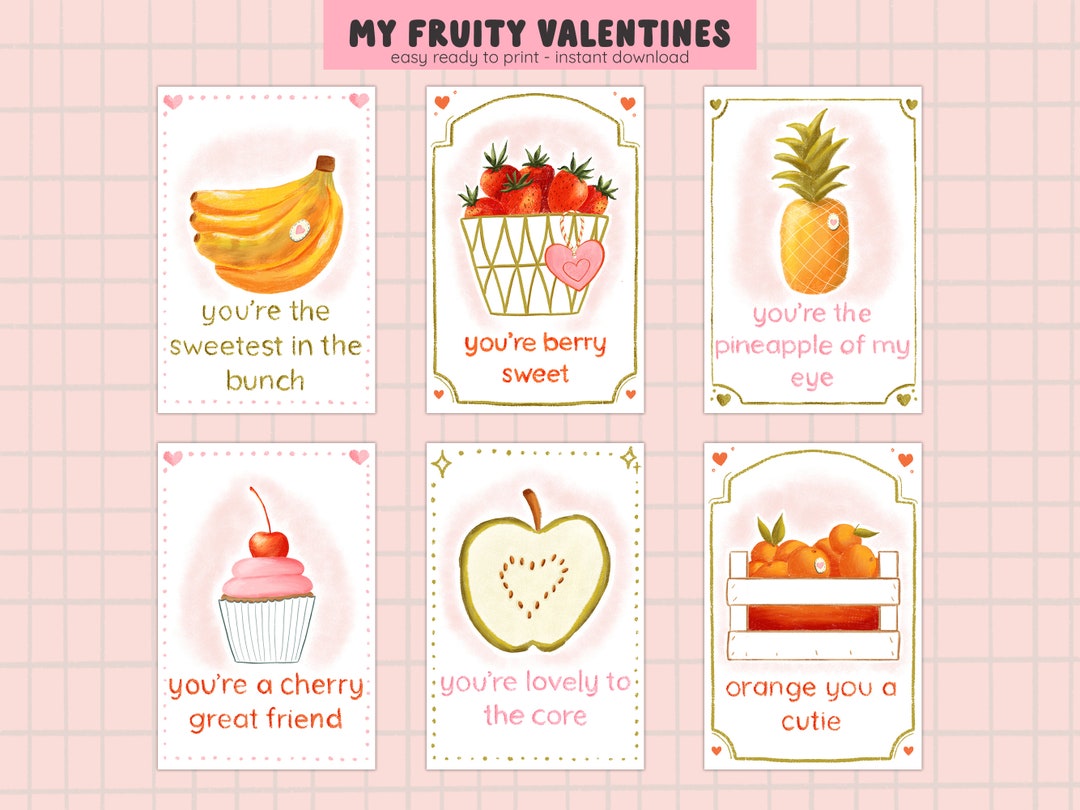My Fruity Valentines Printable at Home, Ready to Print Digital Card ...