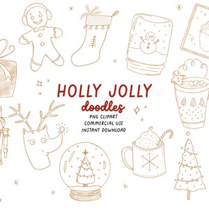 Holly Jolly Christmas Holiday Doodle Clip Art - 36 PNG Graphic Designs ...