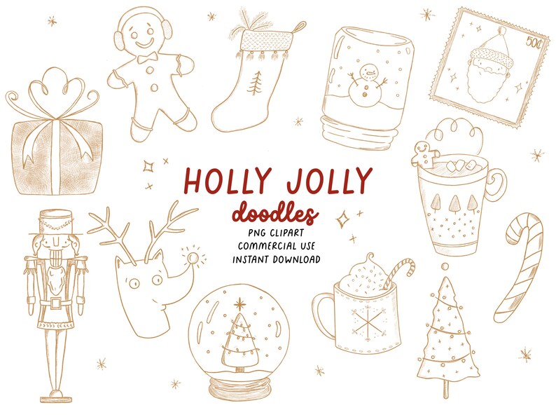 Holly Jolly Christmas Holiday Doodle Clip Art - 36 PNG Graphic Designs ...