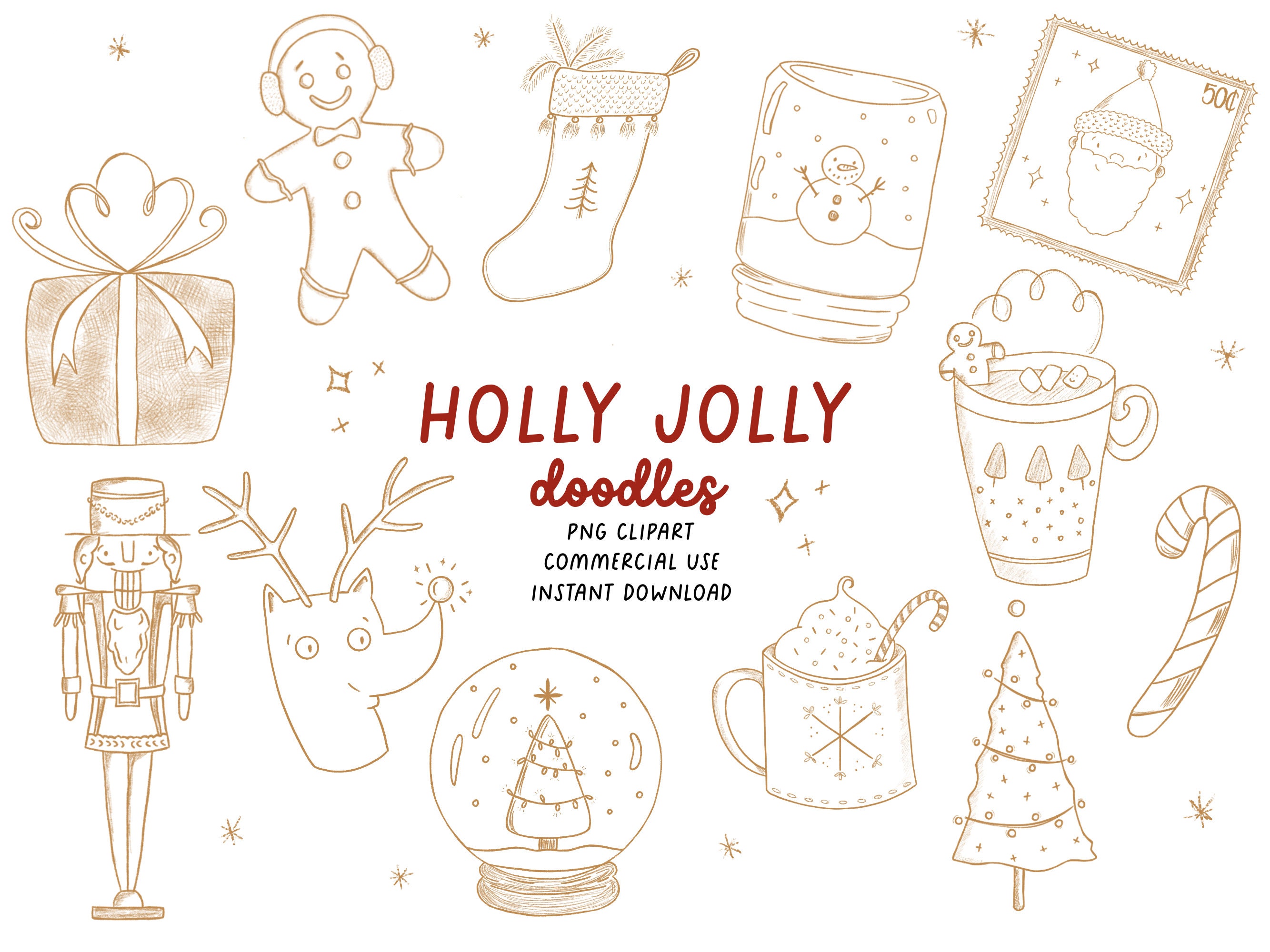 Holly Jolly Christmas Holiday Doodle Clip Art - 36 PNG Graphic Designs ...