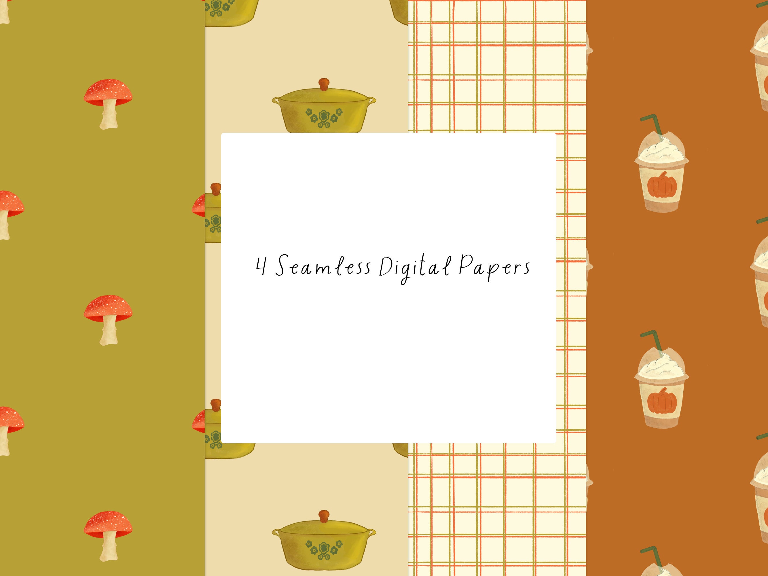 Cozy Fall Clipart Digital Paper Watercolor Bundle, Hand Drawn Autumn ...