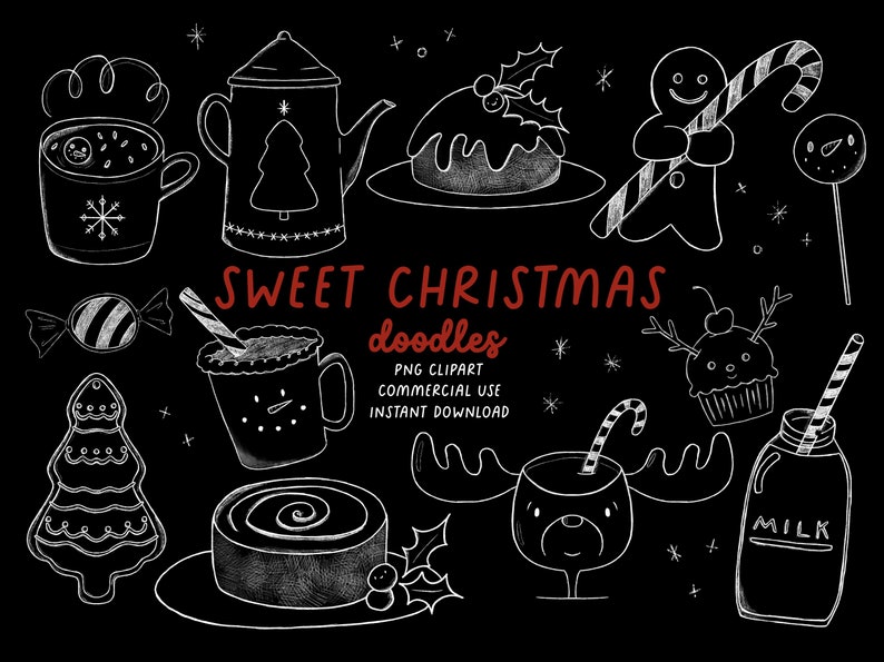 Sweet Christmas Doodle Clip Art Xmas Treats - 36 PNG Graphic Designs ...