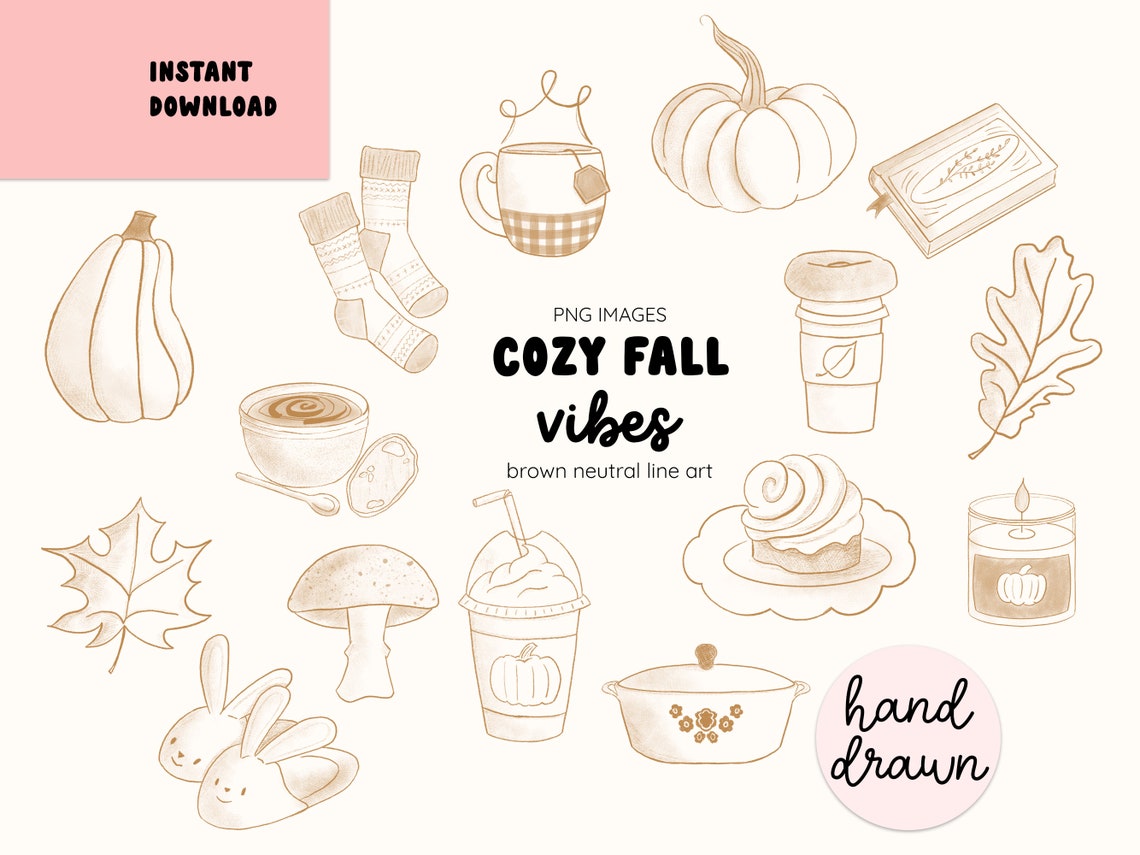 Cozy Fall Doodle Clip Art, Autumn PNG Digital Graphic, Pencil Sketch ...