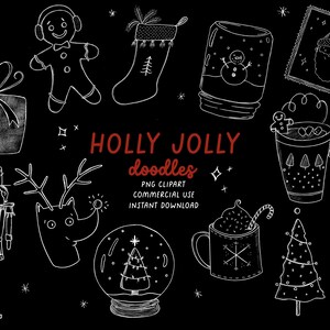 Holly Jolly Christmas Holiday Doodle Clip Art - 36 PNG Graphic Designs ...