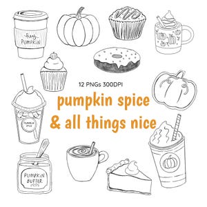 Pumpkin Spice Latte Clipart, Autumn PNG Graphic, PSL Hand Drawn ...