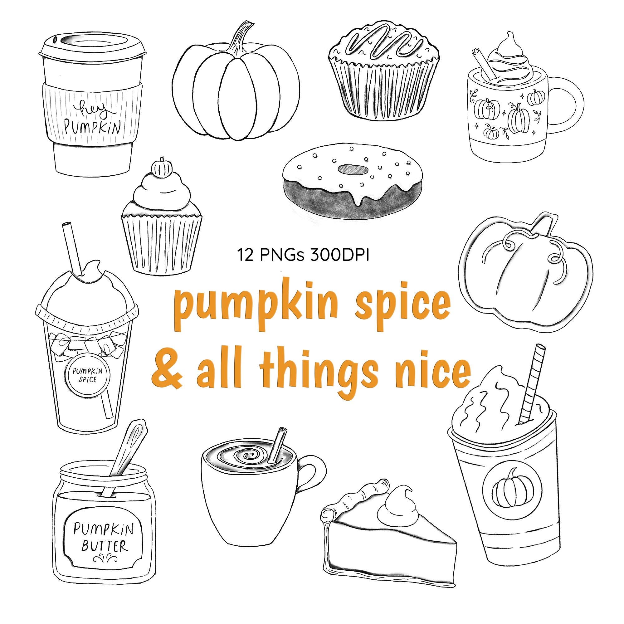 Pumpkin Spice Latte Clipart, Autumn PNG Graphic, PSL Hand Drawn ...