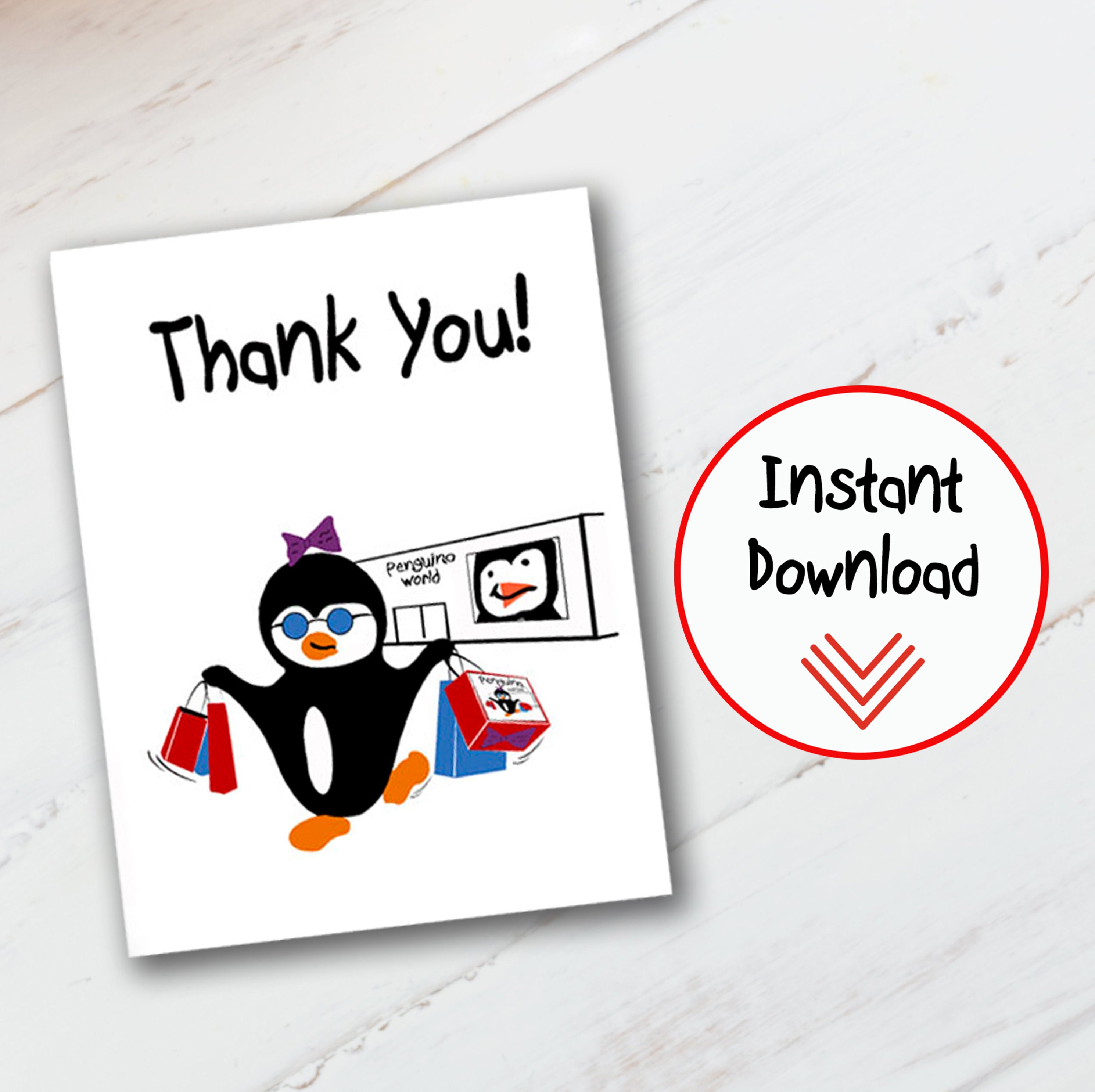 Printable Penguin Thank You Card, Penguin Thank You Card Digital ...