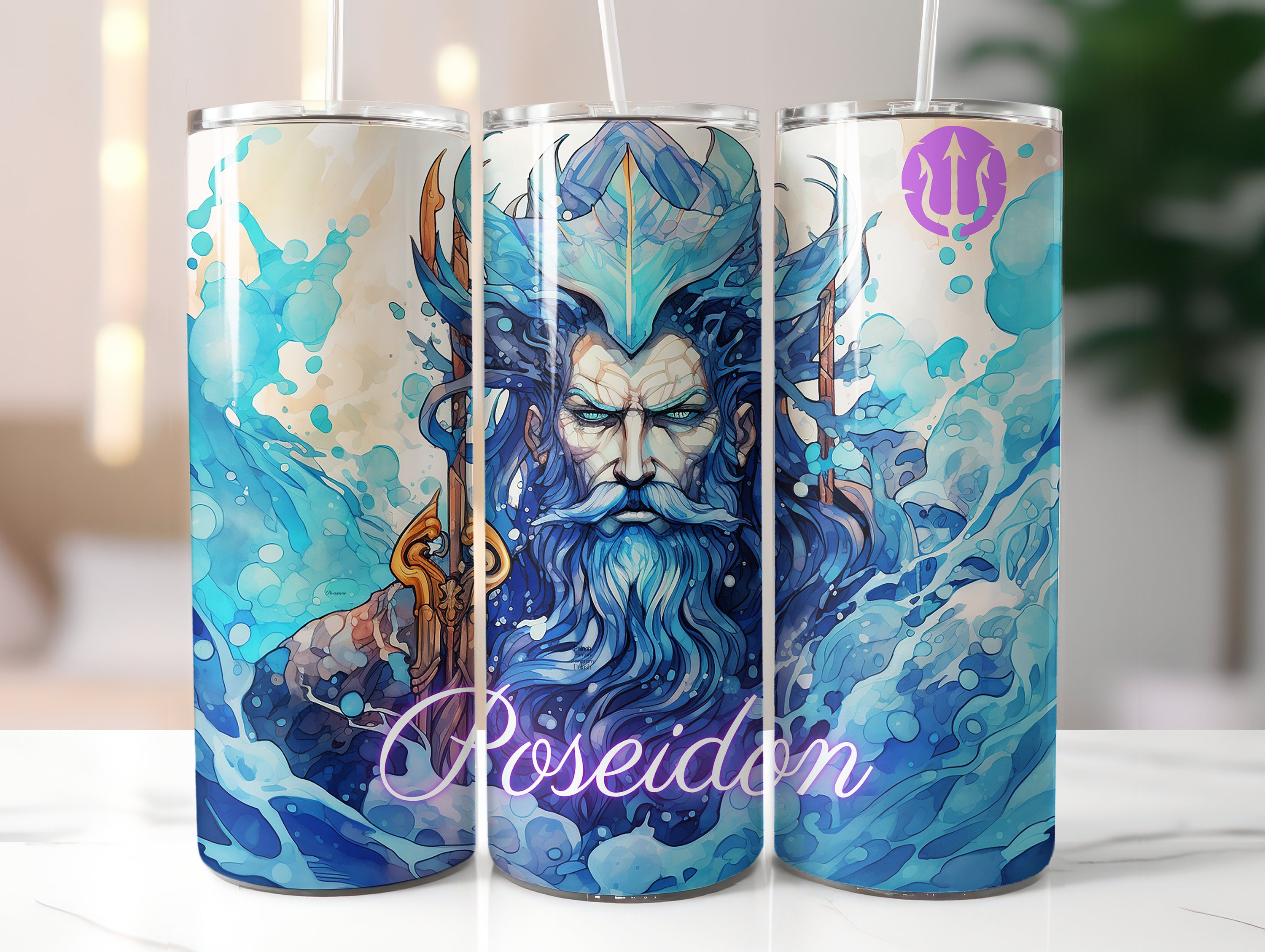 Greek Mythology Tumbler Wrap, Poseidon Sublimation Designs for Digital ...