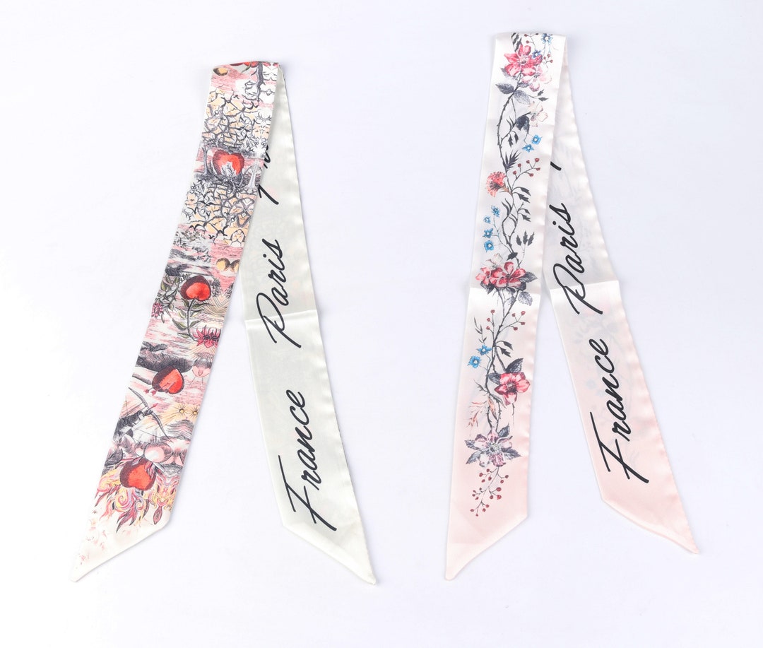 Summer Flower Silk Twill Skinny Scarf, Handbag Silk Scarf, Silk Hair ...