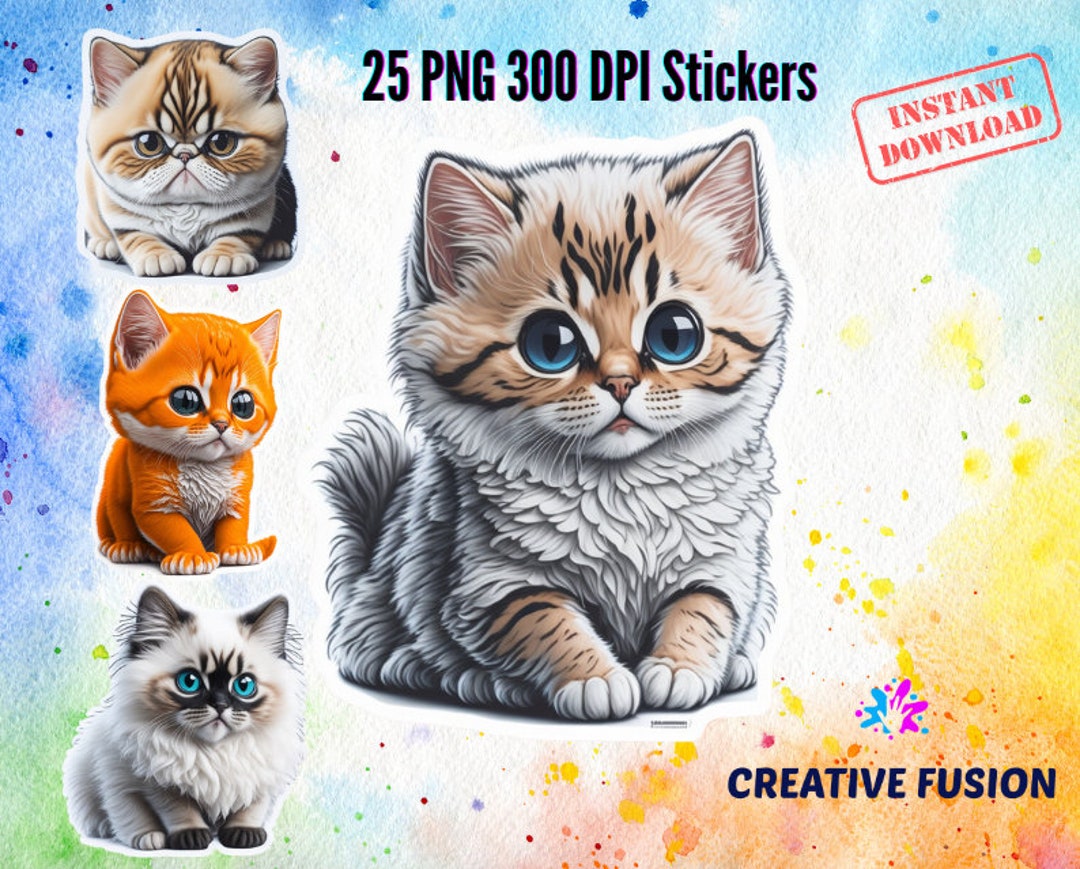 Cute Kitty Print and Cut Digital PNG Stickers! Pack Includes 25 Designs ...