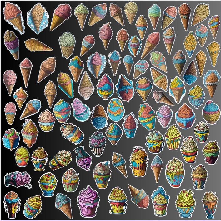 100 Pcs Ice Cream Stickers, Ice Cream Bundle, PNG Download, Fast Food ...